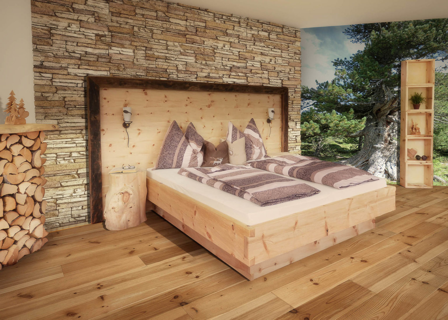 Zirbenholz Wand Schlafzimmer